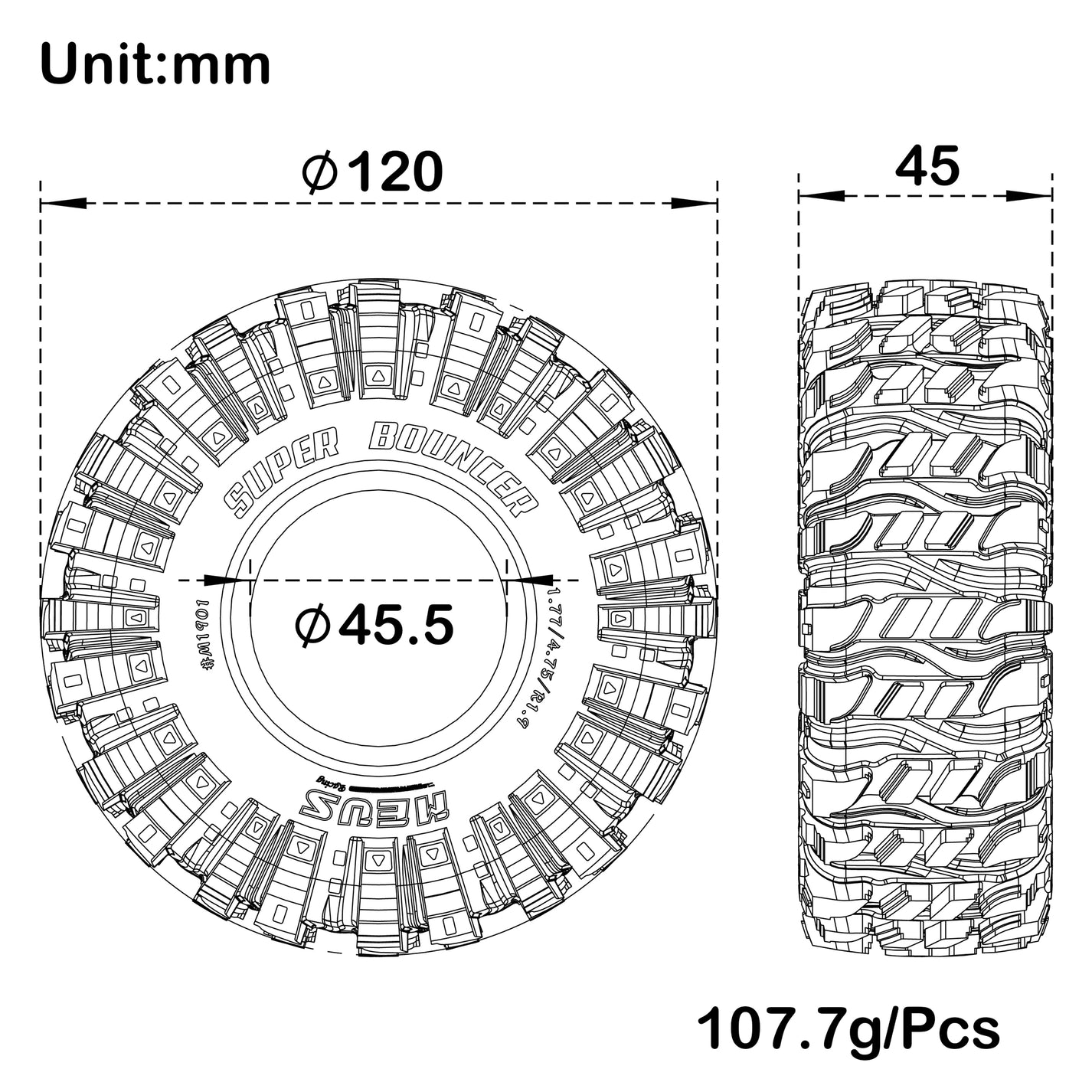 【US Warehouse】MEUS Racing 1.9 Inch MS6 Super Soft & Sticky Rubber Tire
