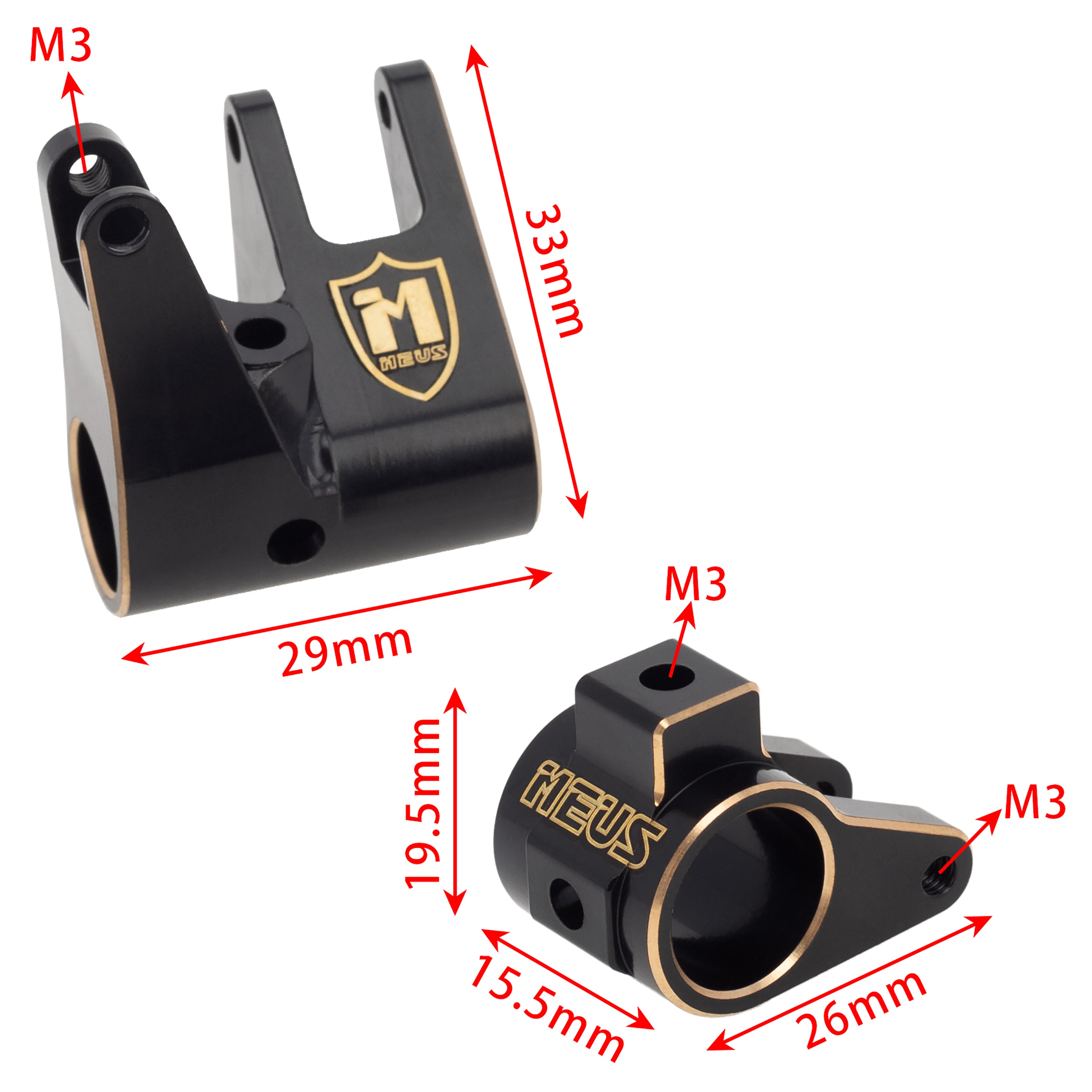 MEUS Racing SCX10 Pro Black Brass Front and Rear Axle Link Mount Set F