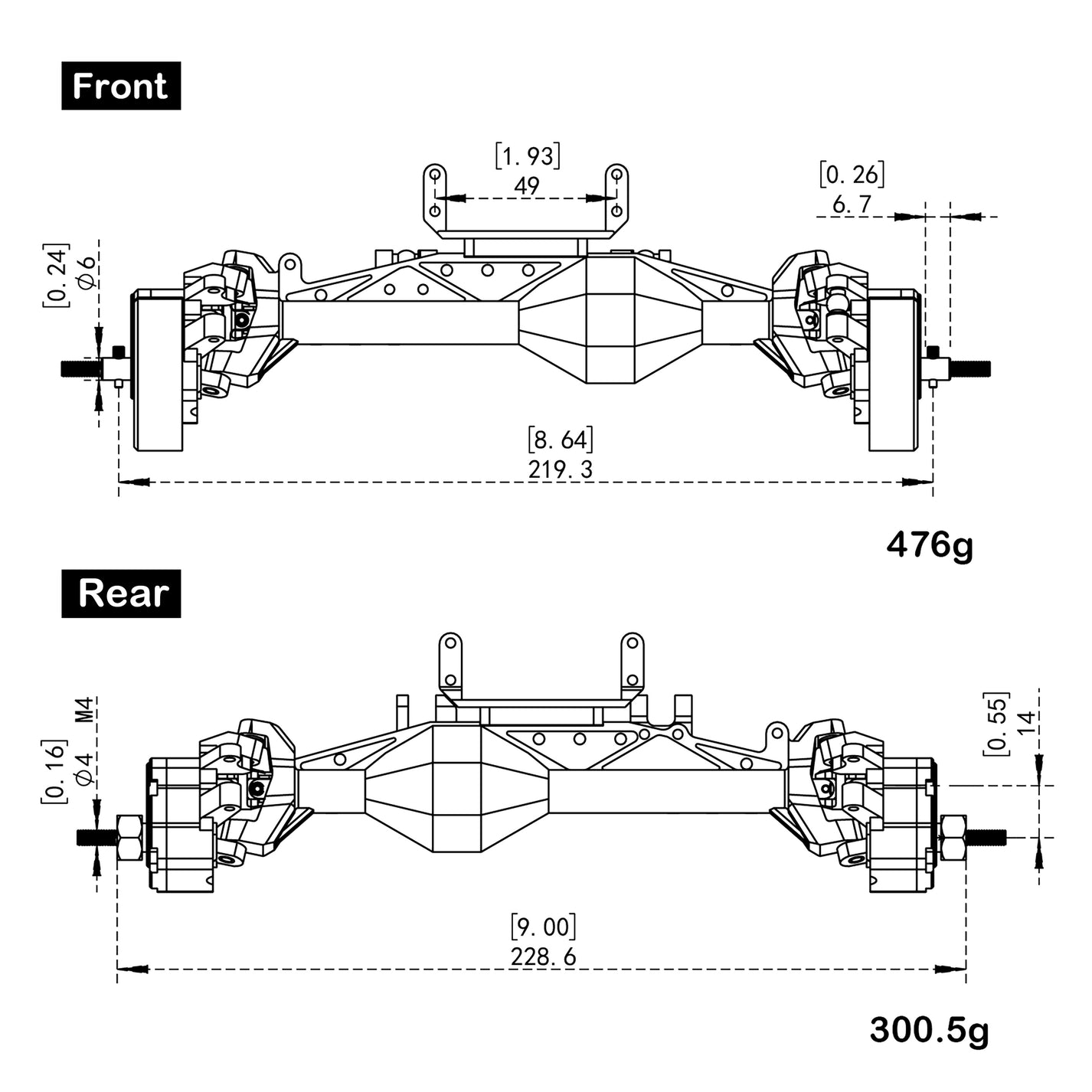 MEUS Racing 1/10 Capra 1.9 4WS UTB Isokinetic 3-Section Two Front Axle