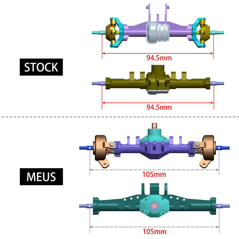 MEUS Racing TRX4M Isokinetic 3-Section CVD Front and Rear Axles Maximu