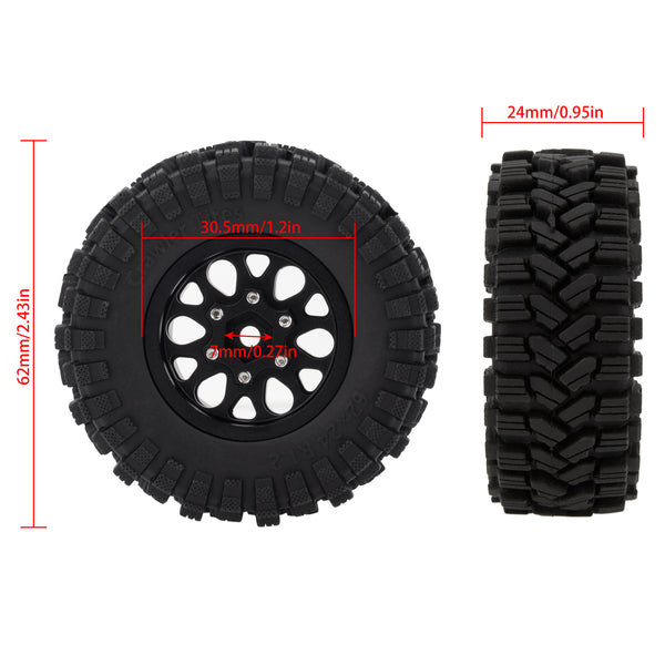 MEUS Racing 1.2″ Beadlock Wheels Brass Rim Aluminum 1.0(plus) Tire Set