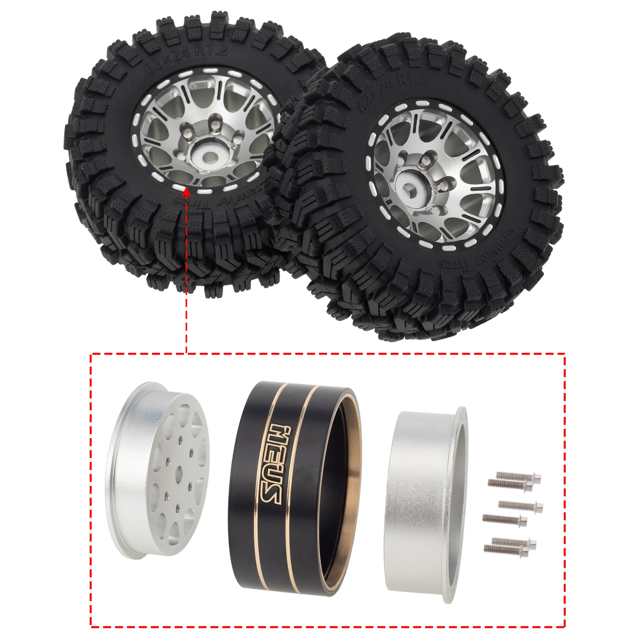 meus racing 1 . 2 inch beadlock wheels brass rim+ aluminum 1 . 0 plus ...
