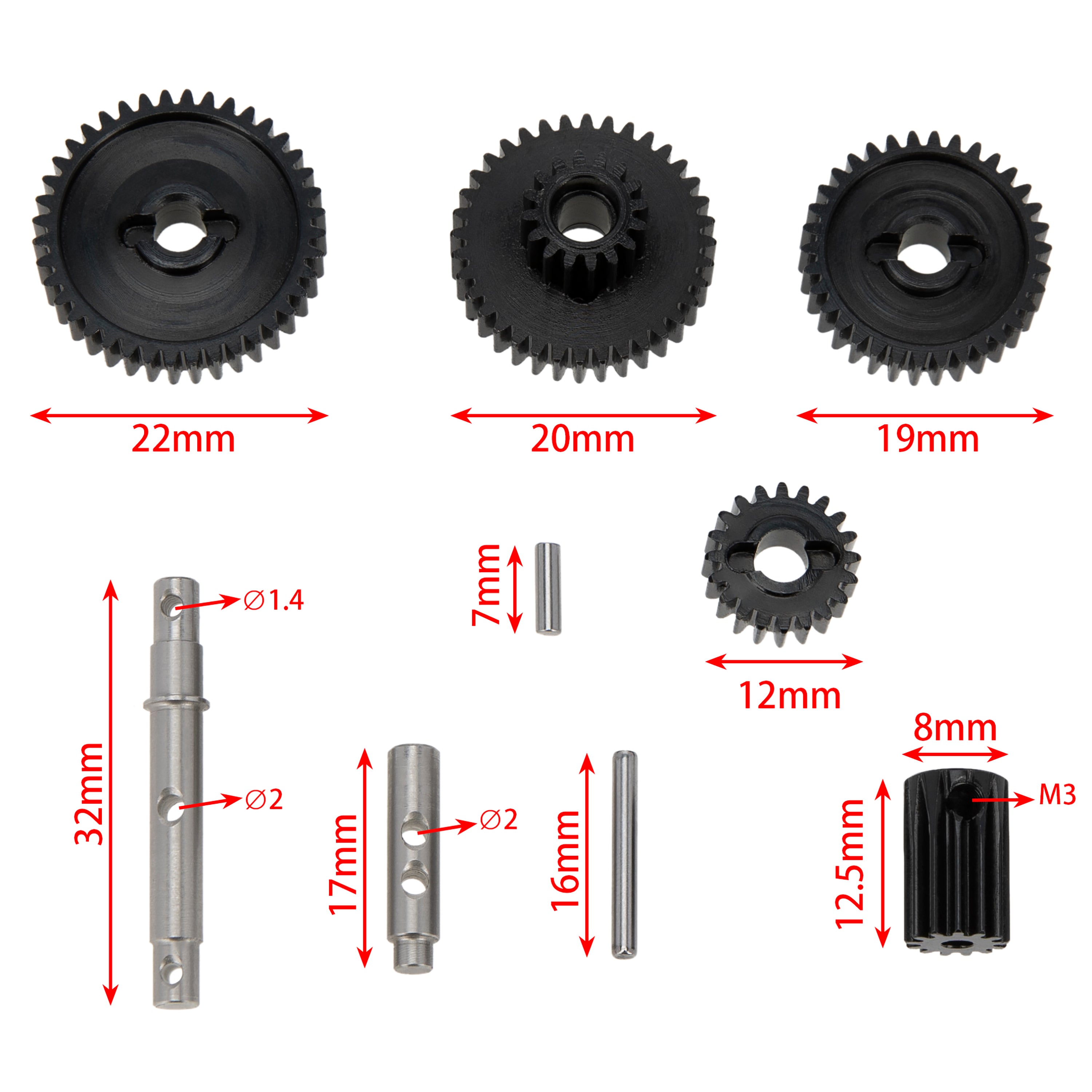 MEUS Racing Metal Transmission Gears Kit for 1/18 AXIAL UTB18 Capra RC