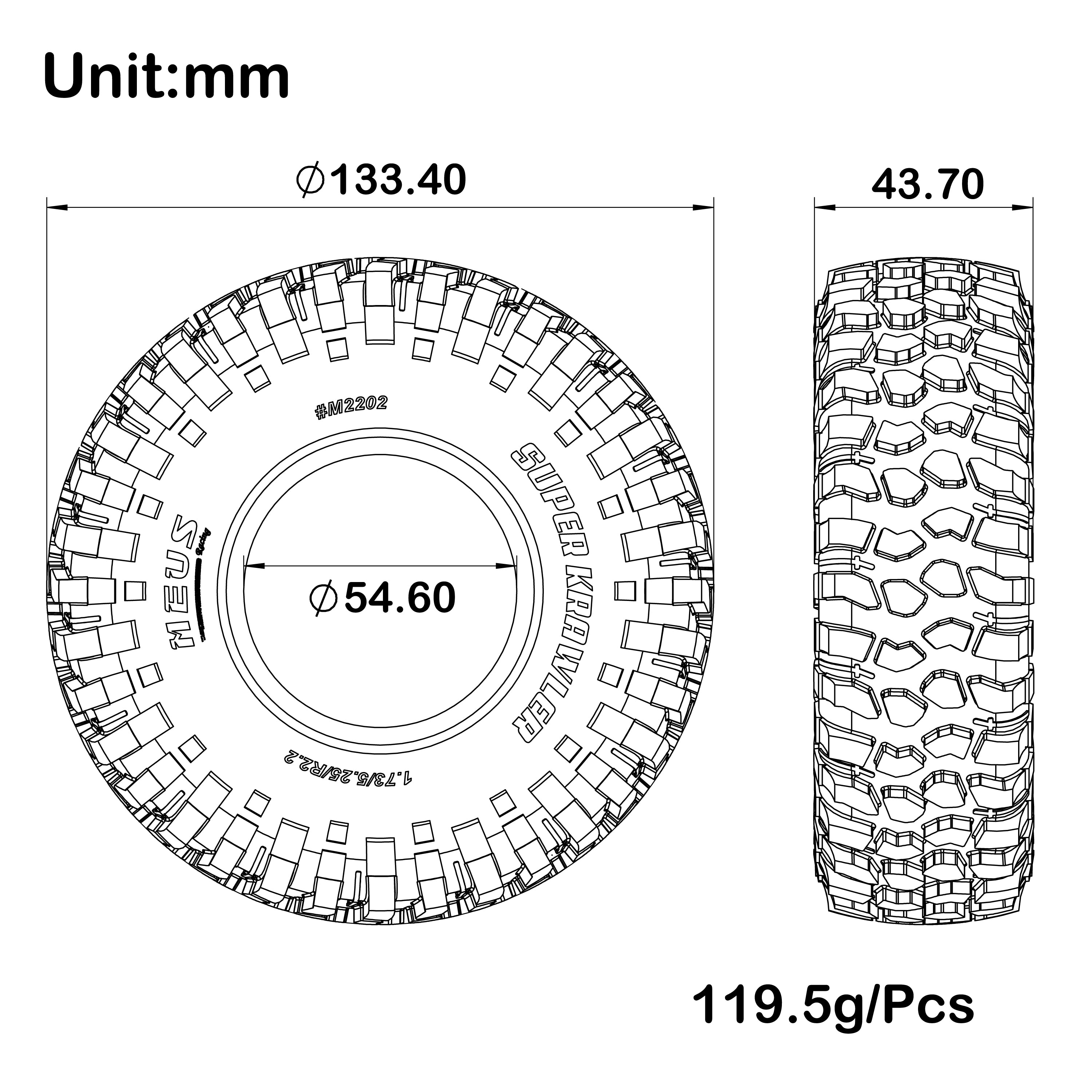 MEUS Racing 2.2-Inch Super Soft Rubber Tires for 1/10 SCX10 TRX4 Redcat ...