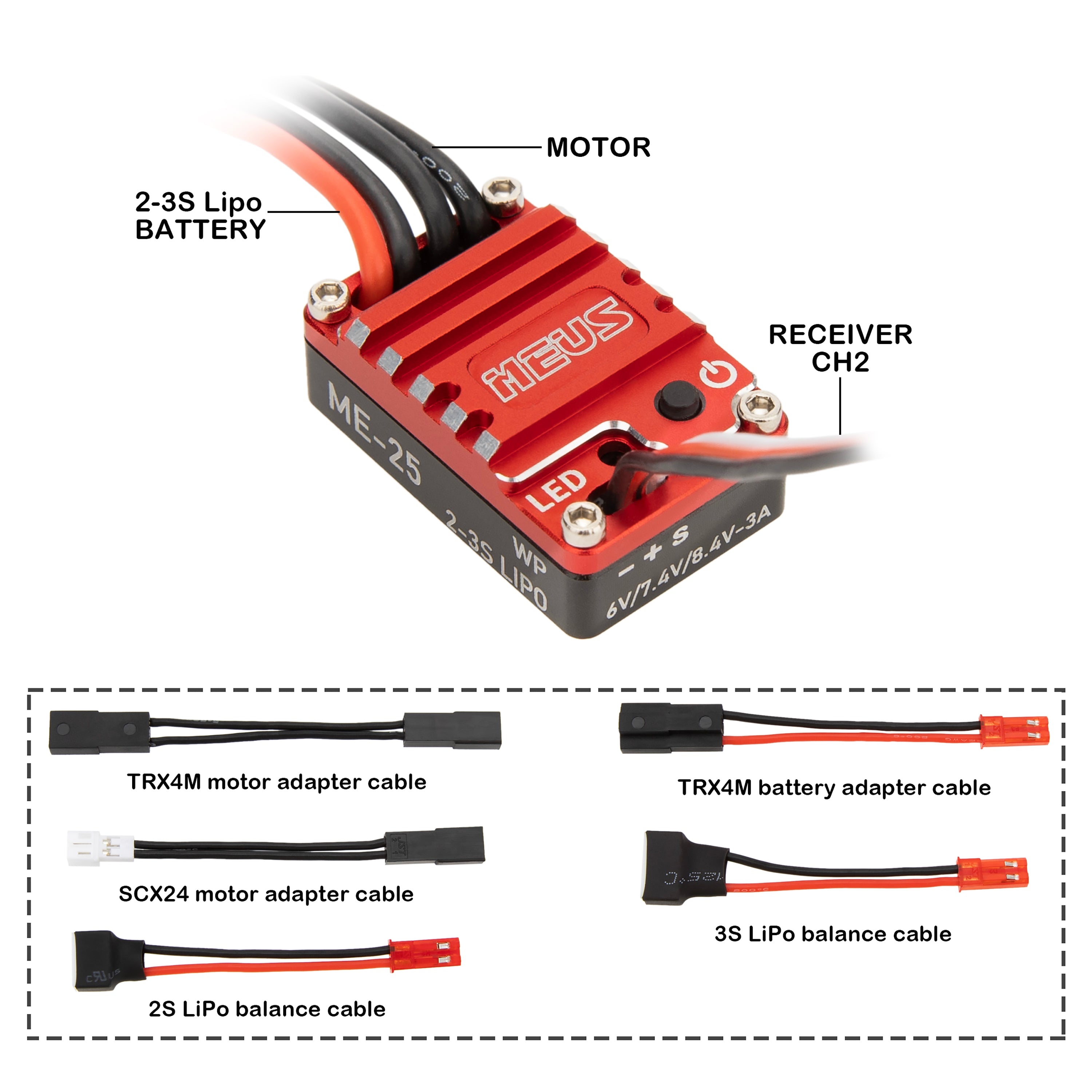 MEUS Racing ME25 25A Brushed Mini ESC for 1/24 SCX24 AX24 FCX24 1/18 T