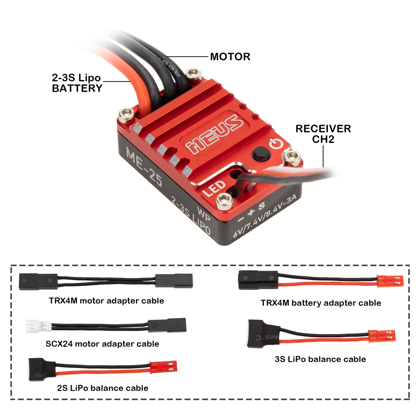 MEUS Racing ME25 25A Brushed Mini ESC for 1/24 SCX24 AX24 FCX24 1/18 T