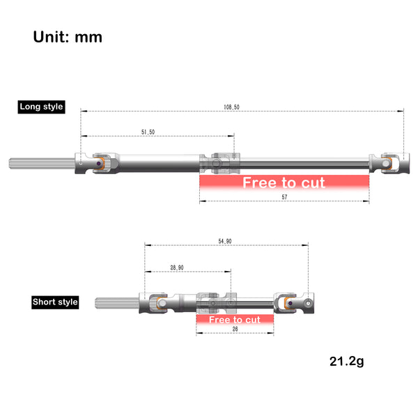 MEUS Racing Metal SCX24 Cuttable Drive Shaft for 1/24 Axial SCX24
