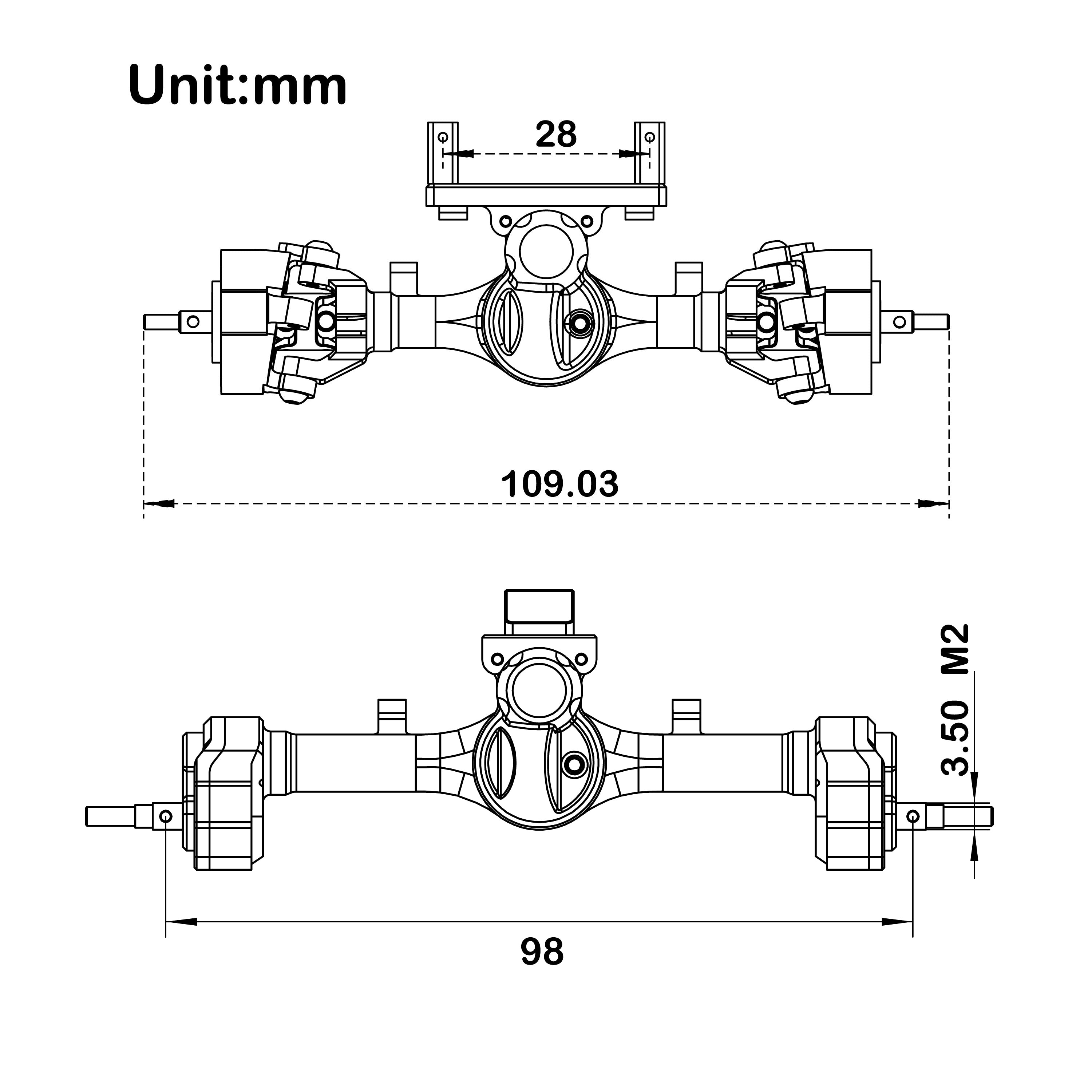 MEUS Racing Mullet Setup SCX24 Metal V2 Isokinetic Front Axle & Portal