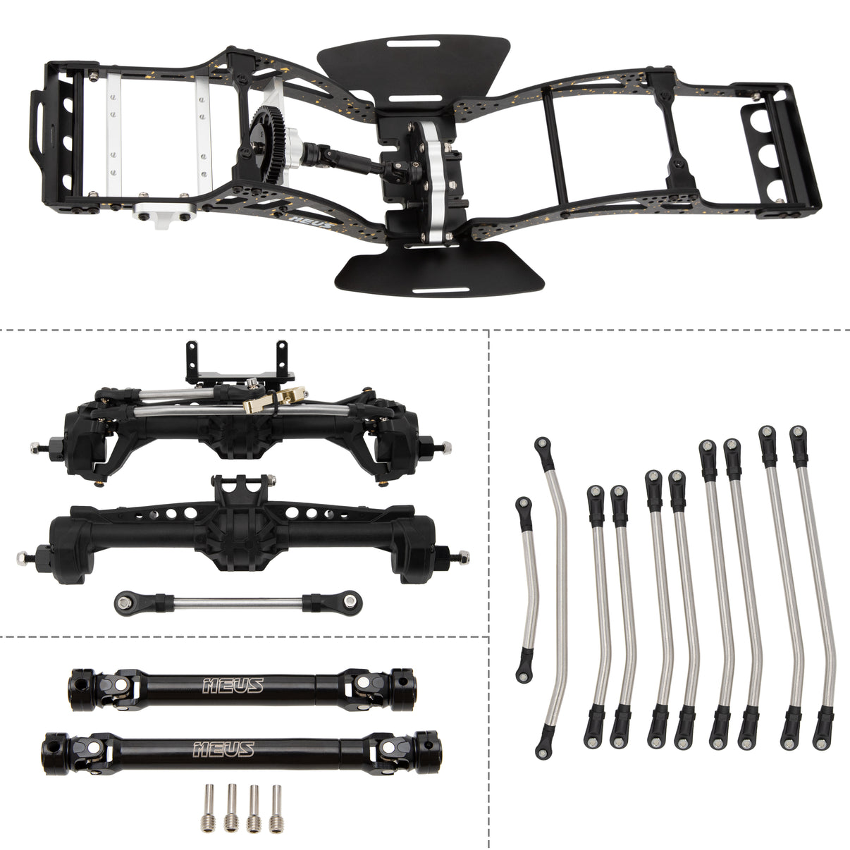 MEUS Racing RC LCG GOLD RUSH V2 Carbon Fiber Chassis & SCX10 Nylon Por