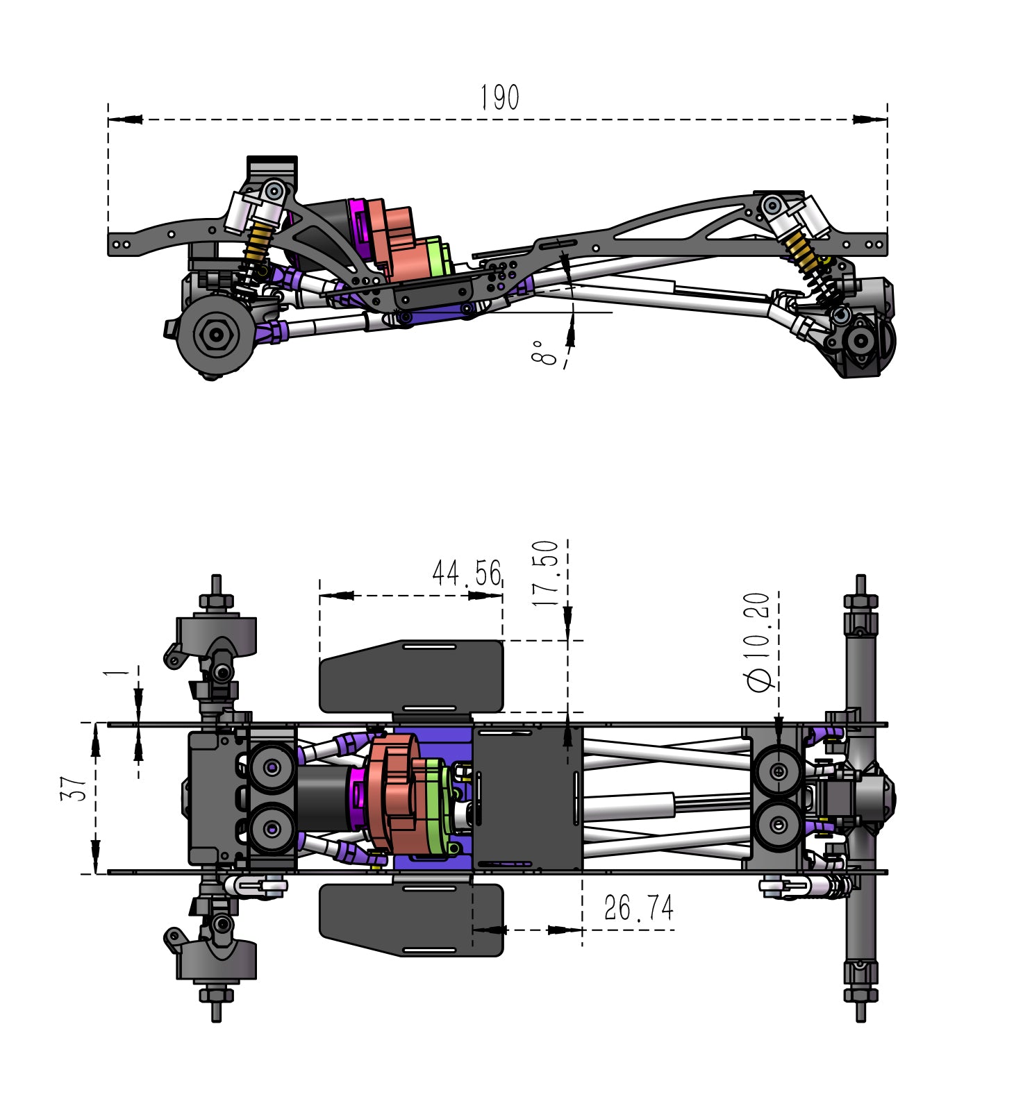MEUS Racing SCX24 Dead90 LCG Chassis TC4 Titanium Frame 157.5mm Wheelbase