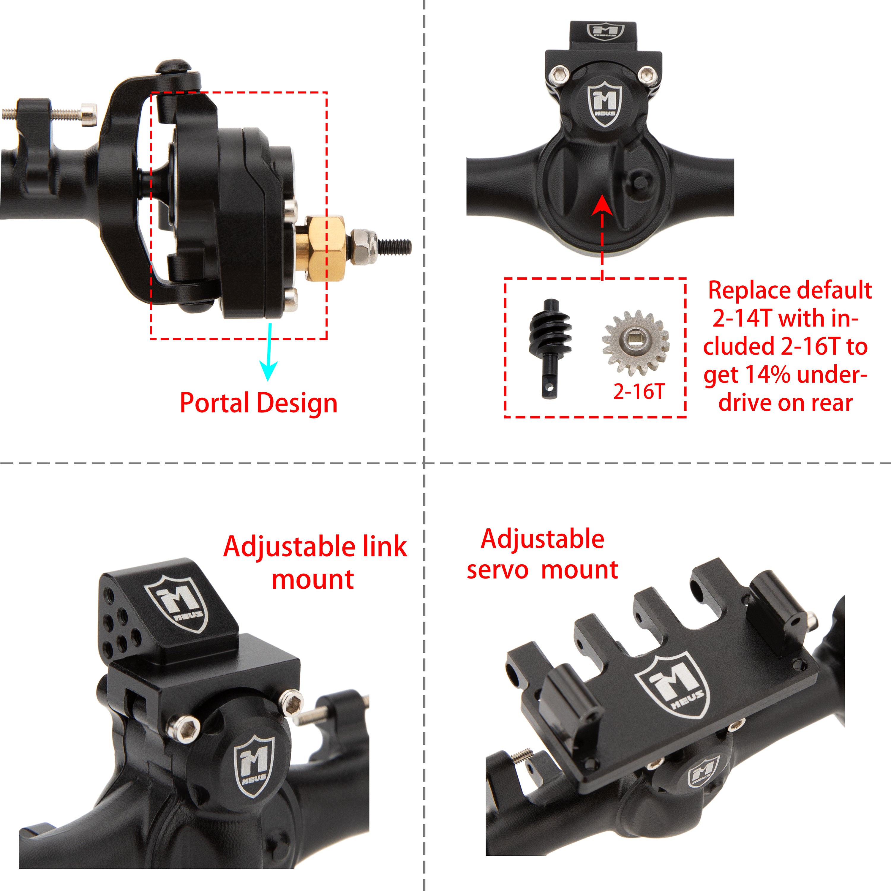 MEUS Racing SCX24 Metal Portal Front Rear Axles Wider +6.2MM for Axial