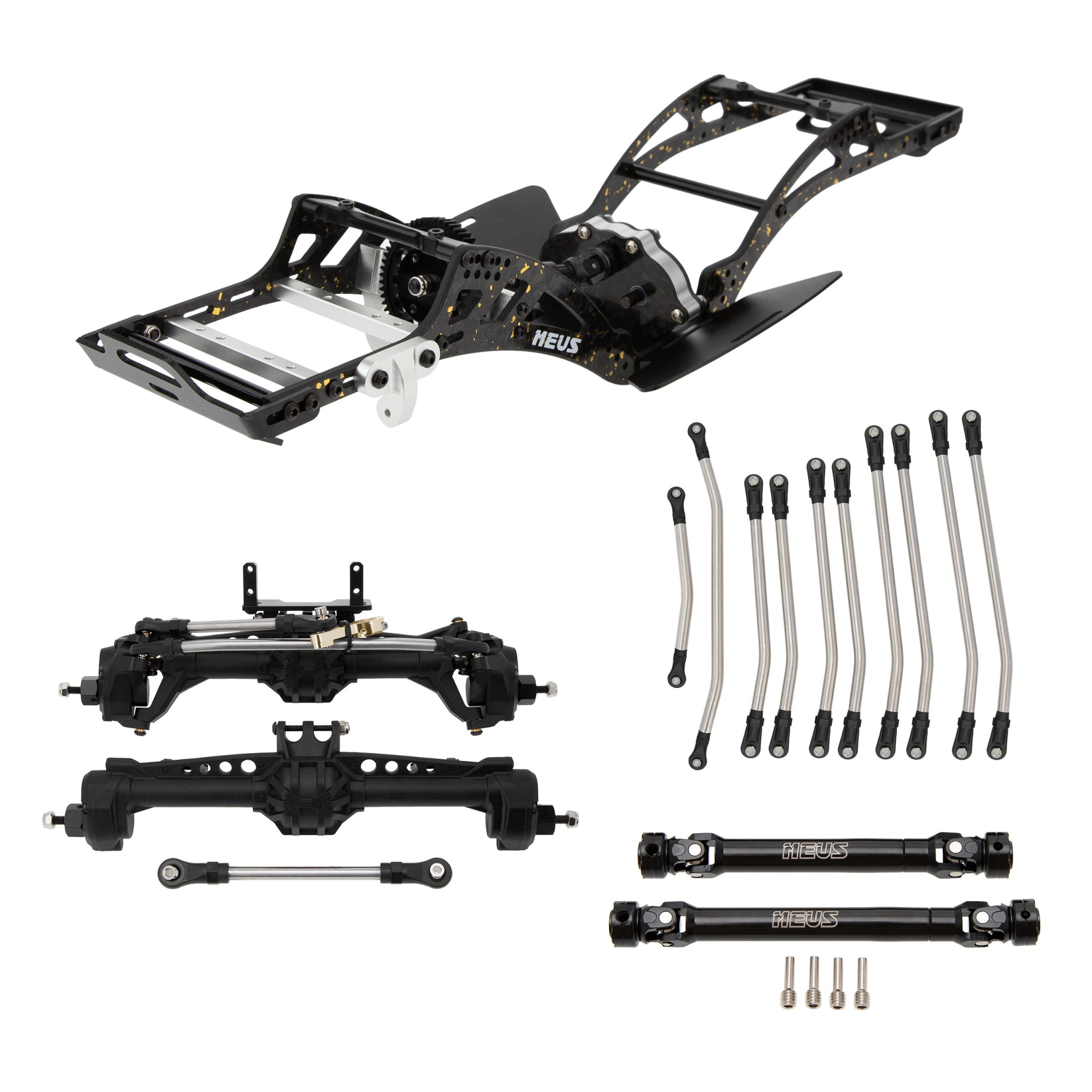 MEUS Racing RC LCG GOLD RUSH V2 Carbon Fiber Chassis & SCX10 Nylon Por