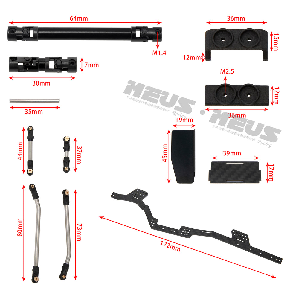 Meus Racing 1/24 LCG Carbon Fiber Chassis Frame Bend Links Drive Shaft