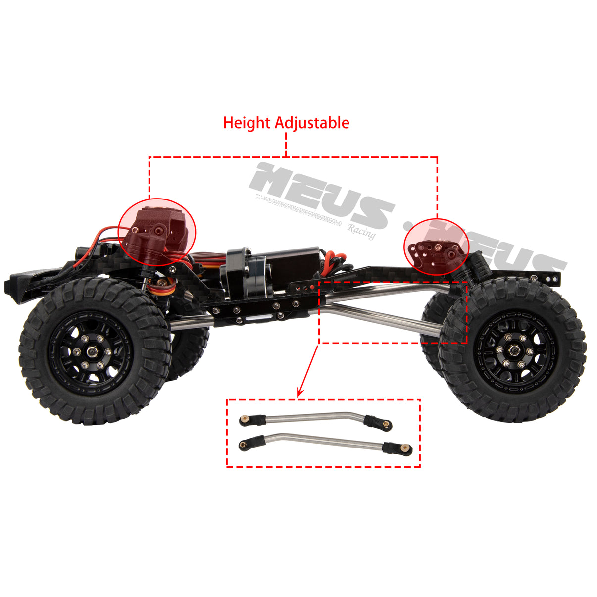 Meus Racing 1/24 LCG Carbon Fiber Chassis Frame Bend Links Drive Shaft
